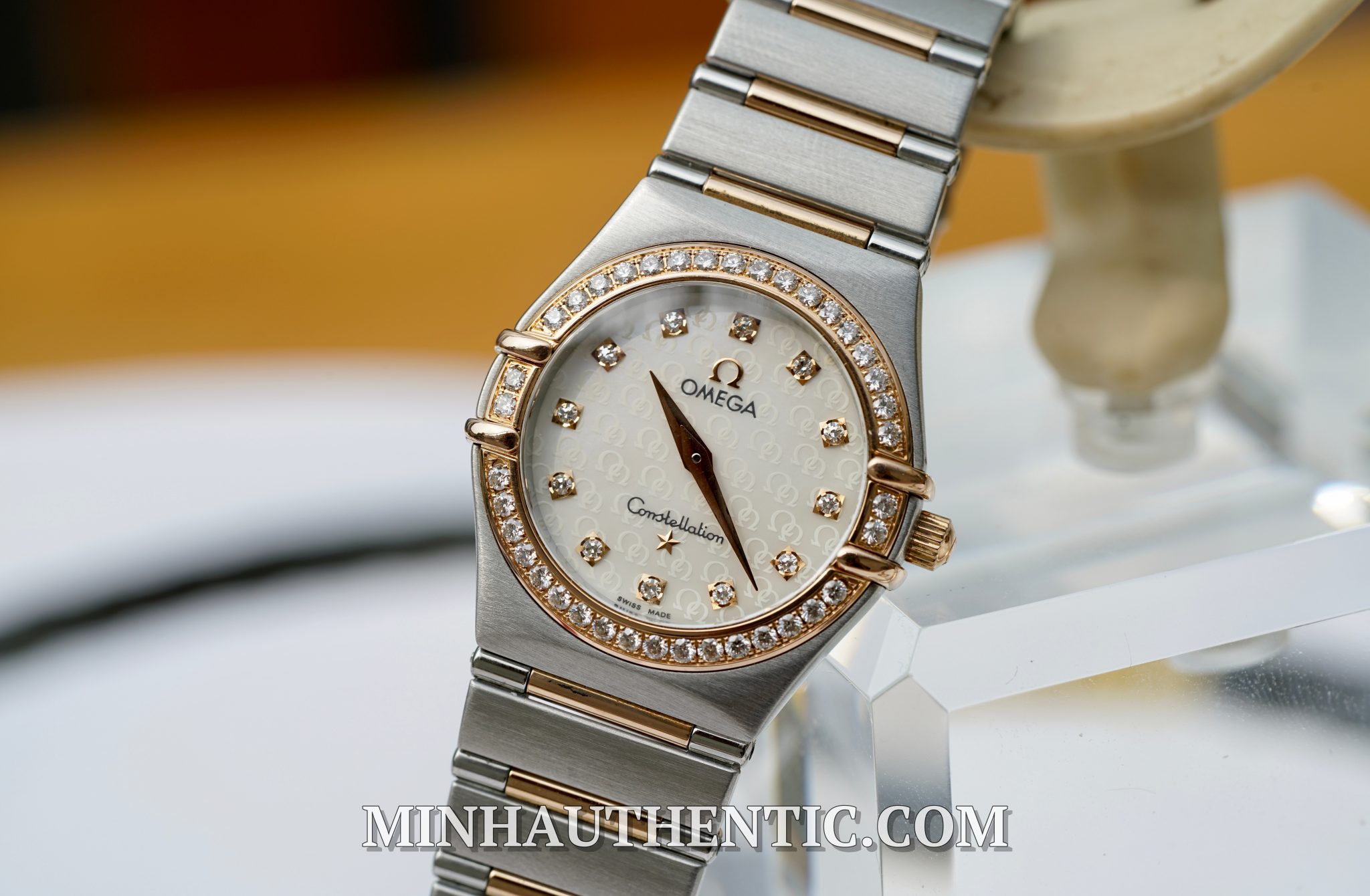 Omega Constellation 25.5mm Diamond bezel MOP/Diamond Dial 18k Rose Gold ...